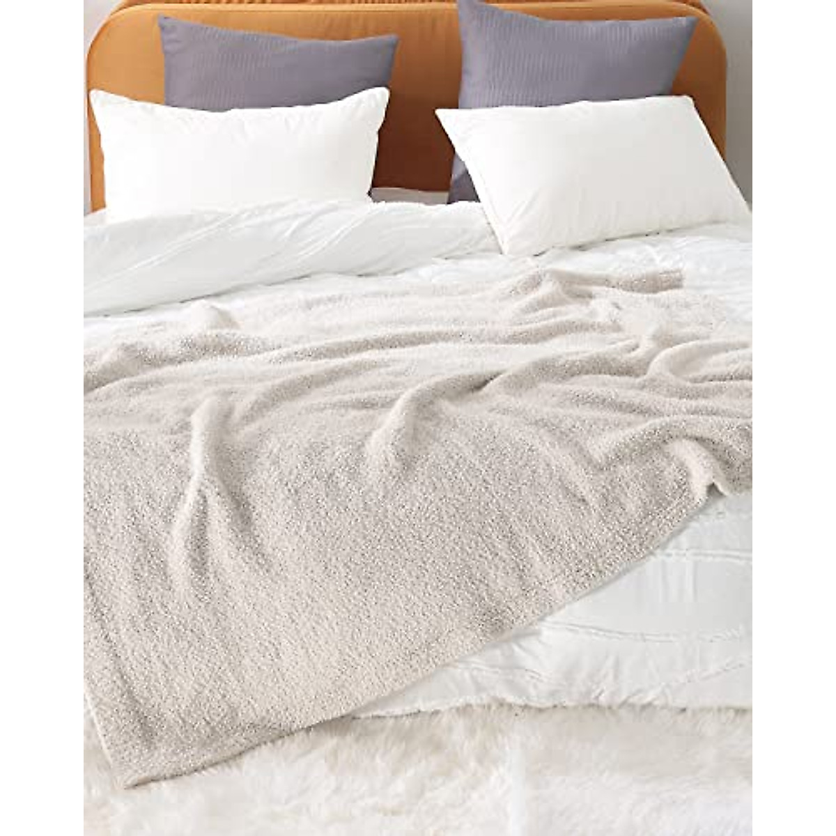 Panku Super Soft Cozy Knit Throw Blanket for Couch and Bed, Knitted Luxury Reversible Cozy Warm Fleece Blanket Throw Camel, Plush Fluffy and Fuzzy Solid Blankets for Women 50x60 Inches Khaki