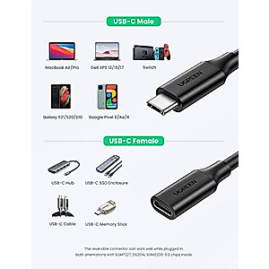 UGREEN USB Type C Extension Cable (10Gbps), USB 3.2 Type C Male to Female Fast Charging, Thunderbolt 3 Compatible with MacBook Pro iPad Pro Dell XPS Surface Switch DJI Mavic Dongle Hub,3FT
