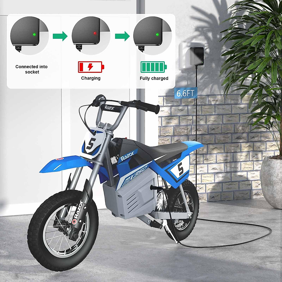 IBERLS Charger for Razor MX350 Scooter, Dirt Bike, E100, E200, E300, MX400 Dirt Rocket, Pocket Mod, Quad Dirt, Crazy Cart Battery Replacement Power Supply 24V Cord(6.6FT，LED)