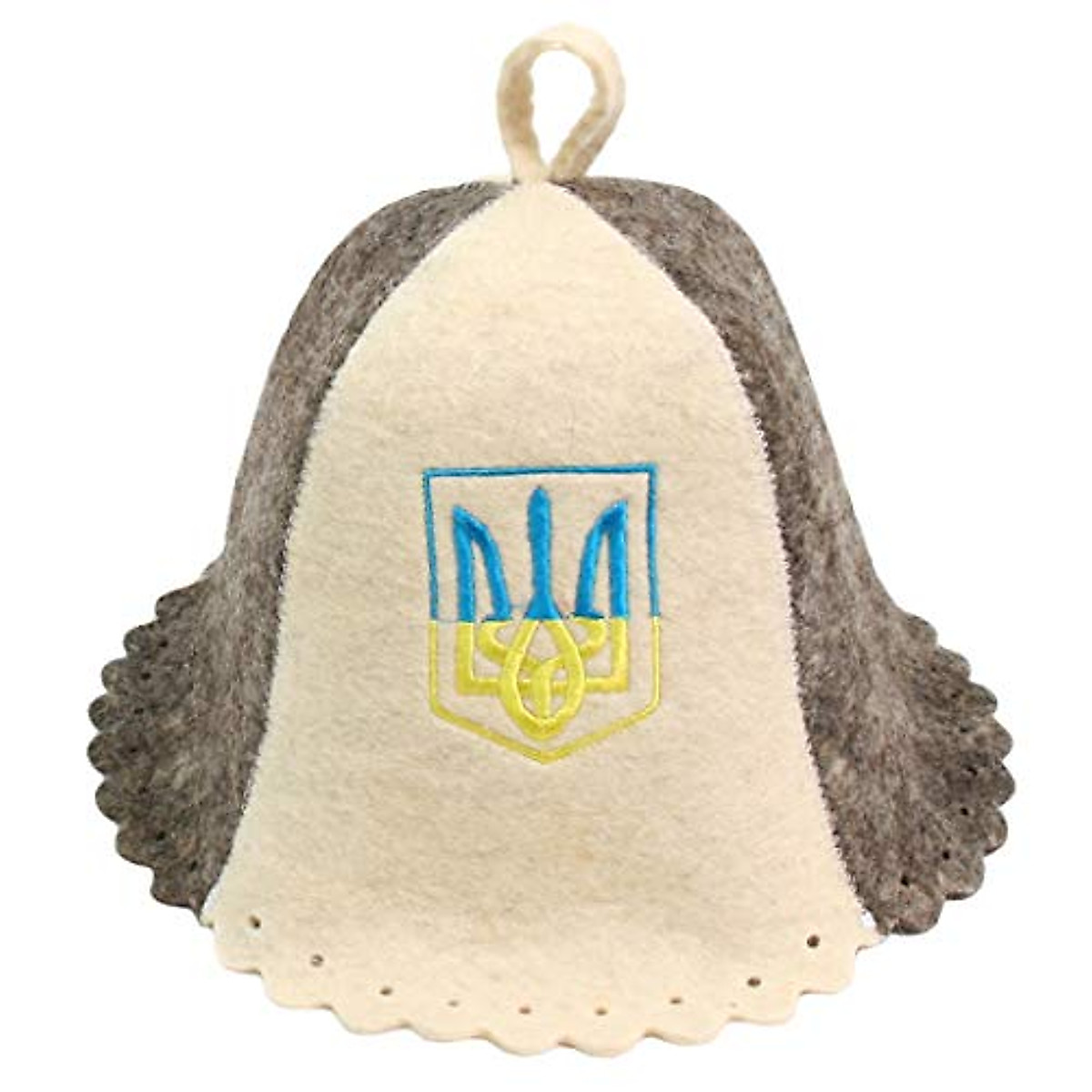 PetriStor Embroidery Ukrainian Hat Coat of Arms Tryzub - Hats Sauna Hat for Men - Ukraine Sauna Hat for Men - Banya hat - Natural Felt - Sauna Hat Finnish - Wool Sauna Hat for Men