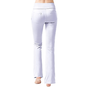 nuveti Women's High Waisted Boot Cut Yoga Pants 4 Pockets Workout Pants Tummy Control Women Bootleg Work Pants Dress Pants (White, Large)
