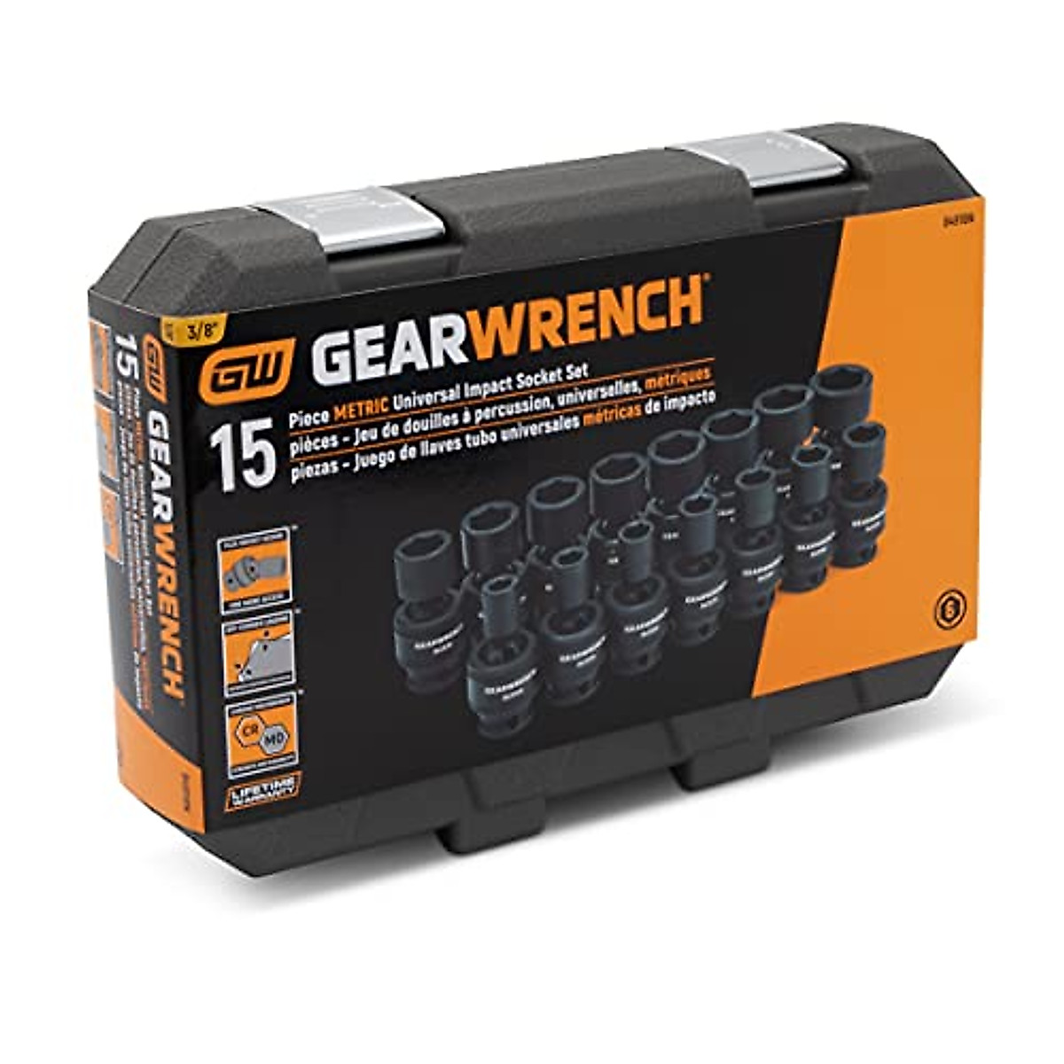 GEARWRENCH 15 Piece 3/8inch Drive 6 Point Universal Impact Socket Set, Metric - 84918N