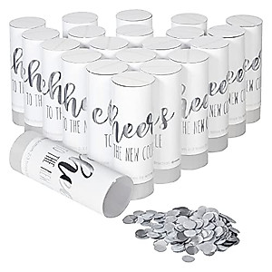 20 Pack Silver Foil Confetti Party Shakers for Wedding Reception, Engagement, Bulk Set (White, 1.5 x 4.3 In)