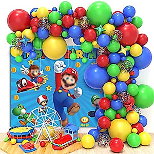 Super Brother Gold Coin Video Game Backdrop Cartoon Mushroom Turtle Happy Birthday Party Backdrop Background Baby Shower Supplies Cake Table Decoration Banner Photo Booth Props 7X5FT
