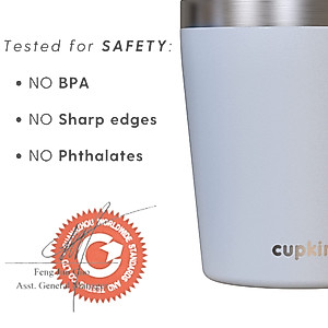 CUPKIN Stackable Stainless Steel Kids Cup Smoothie Tumbler, Powder Coated Insulated Tumblers, BPA Free Lid and Silicone Straw 8 Fl Oz (Pack of 1), Gray