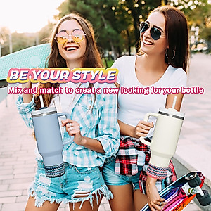 2 Pcs Tumbler Bottom Protector Boot for Stanley Quencher Adventure 40oz & Stanley IceFlow 20oz 30oz and Compatible with Hydro Flask 12oz 21oz 24oz (Blue wave Hibiscus/Blue wave Black)