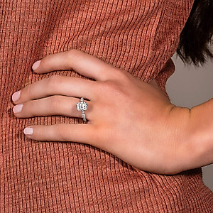 Charles & Colvard Created Moissanite 9x7mm Radiant Cut Statement Ring for Women | 3.1 cttw DEW | Lab Grown | Solid 14K White Gold with Rhodium | Size 7