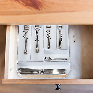 AuldHome Farmhouse Enamelware Silverware Organizer (White), Divided Cutlery Utensil Drawer Organizer