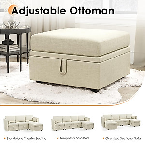 YOUDENOVA 25'' Modular Storage Ottoman Sectional Sofa Module Free Reversible Chaise Couch Convertible Ottoman Free Configuration Ottoman, Beige