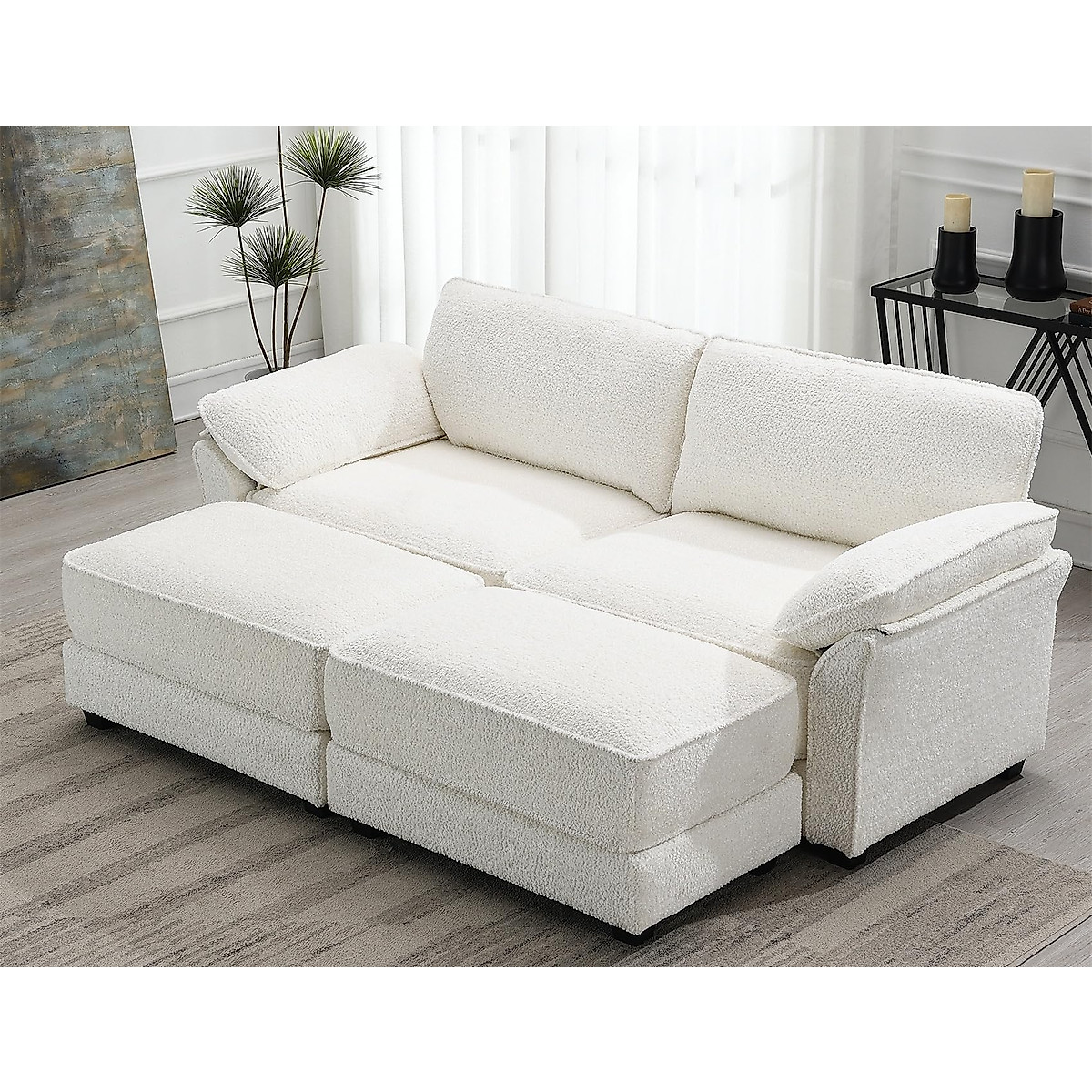 Merax 81" Modular Sectional Couches for Living Room, L Shape Pull Out Convertible Sleeper Sofa Bed with Ottoman in Apartment, Office, Dorm, White