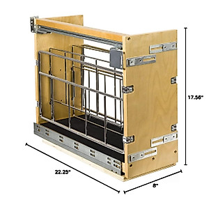Hardware Resources 8" Soft - Close Pullout Divider Tray - Foil, Wrap, Sheets, and Tray Cabinet Organizer for Kitchen Base Cabinets - Sliding Storage with Removable Rack & Adjustable Dividing Bars