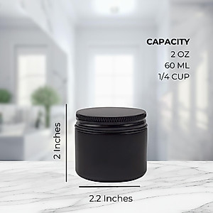 Cornucopia 2-Ounce Black Coated Glass Jars (12-Pack); Cosmetic Jars with Black Metal Lids and Black Matte Exterior