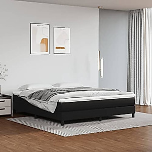 Penau Bed Frames for Bed Room Box Spring Bed with Mattress Black 76"x79.9" King Faux Leather Bed Risers