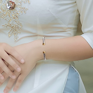 Dorriss Cable Bracelets for Women Thin Open Bangle Stainless Steel Personalized Elastic Adjustable Bangle Jewelry With Gift Box