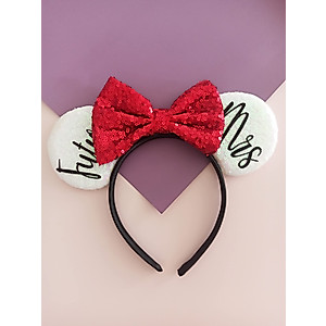 MapleLeaf Wedding Bridal Minnie Ears headband,Future Mrs Bride to Be Headband with Glitter Bow of Wedding Bachelorette Crown Hen Party Bridal Showe (Red)