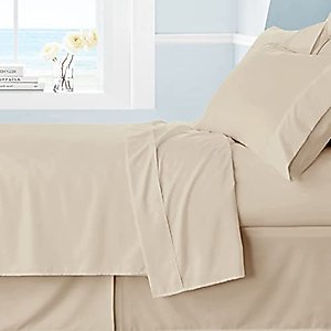 Cathay Home Single Flat Sheet, King (102" x 105"), Cream