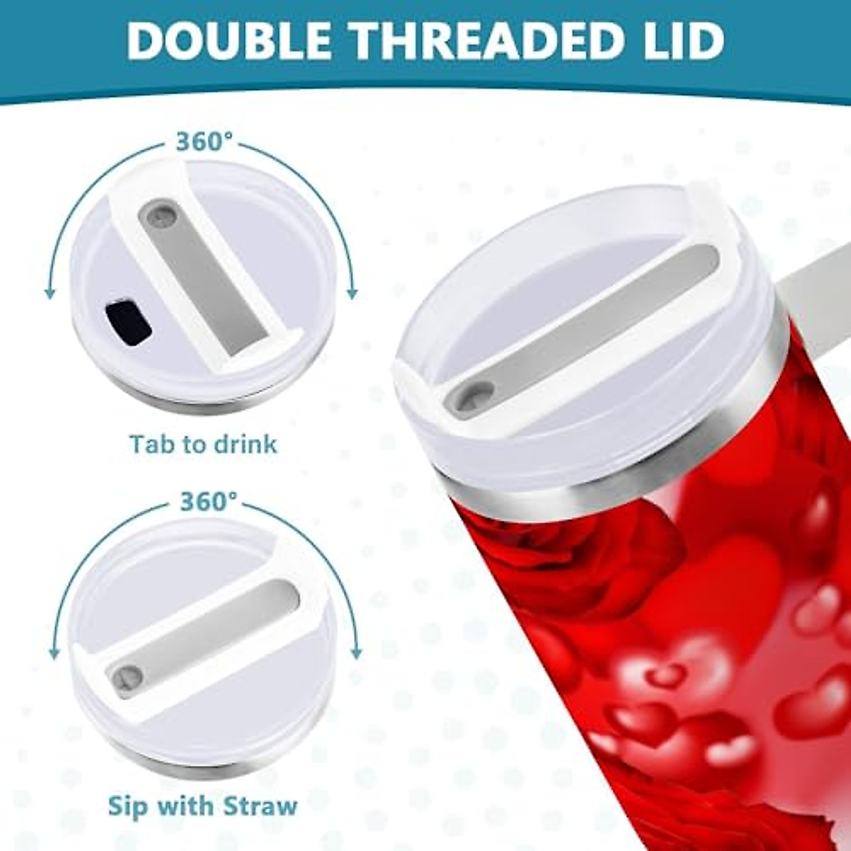 RPLIFE Roses Red 40oz Tumbler with Handle, Stainless Steel Tumbler with Straw, Coffee Tumbler