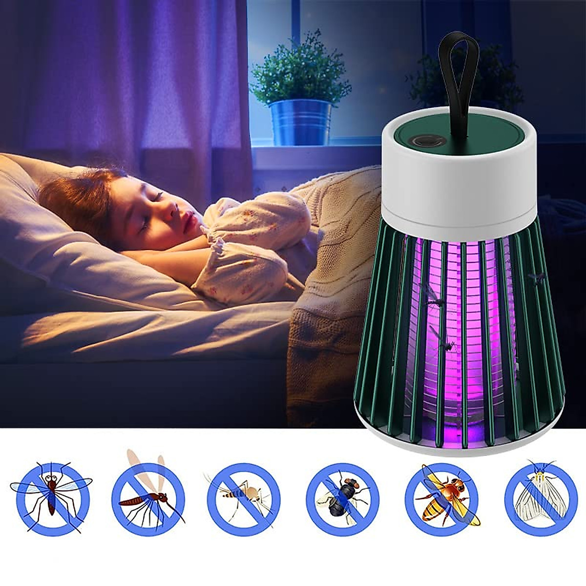 Bug Zapper, Mosquito Zapper Fly Trap Mosquito Killer Lamp USB Electric Radiationless LED Mute Bed Bug Killer Indoor for Mosquito Insect Gnat Moth Fruit Flies with a Small Brush (Decorative Buttons)