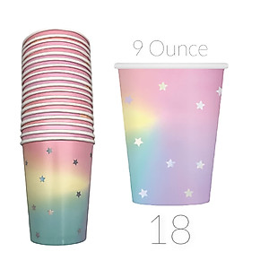 Oojami Serves 18 Scalloped Pastel Iridescent Complete Party Supplies Includes Plates Cups Napkins Table Cover Balloons Ideal for Kids Birthdays, Bridal Showers, Unicorn Theme