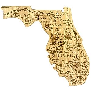 Totally Bamboo Destination Florida State Shaped Serving and Cutting Board, Includes Hang Tie for Wall Display
