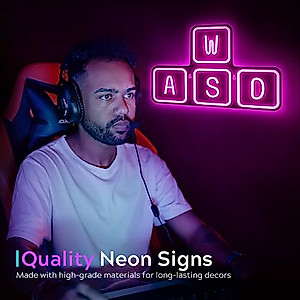 Gamer WASD Neon Sign - Pink Neon Gaming Sign for Room, Bedroom, Home Office and Game Room Decor- Cool Gaming Accessories With On/Off Light switch- Gamer Gift for Gamers, Streamers, Boys, and Girls