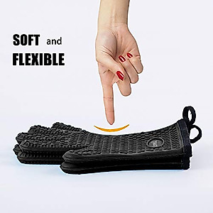 Loveuing Kitchen Oven Gloves - Silicone and Cotton Double-Layer Heat Resistant Oven Mitts/BBQ Gloves/Grill Gloves - Perfect for Baking and Grilling - 1 Pair (One Size Fits Most, Black)