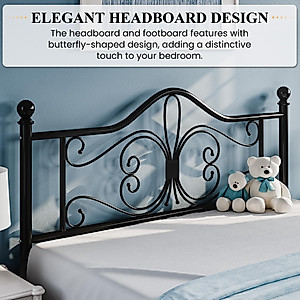 SHA CERLIN Queen Size Bed Frame and Headboard,Metal Bed Frame with Butterfly Pattern Design Headboard & Footboard,No Box Spring Needed,Easy Assembly,Black