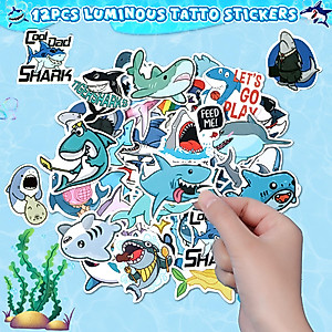 ESAG 110Pcs Shark Party Favors Birthday Supplies, Straws Bubble Wands Slap Bracelet Keychain Tattoo Sticker Toy Gift Baby Kids Boys Shark Valentines Goodie Bag Stuffer Ocean Under the Sea Party Favors