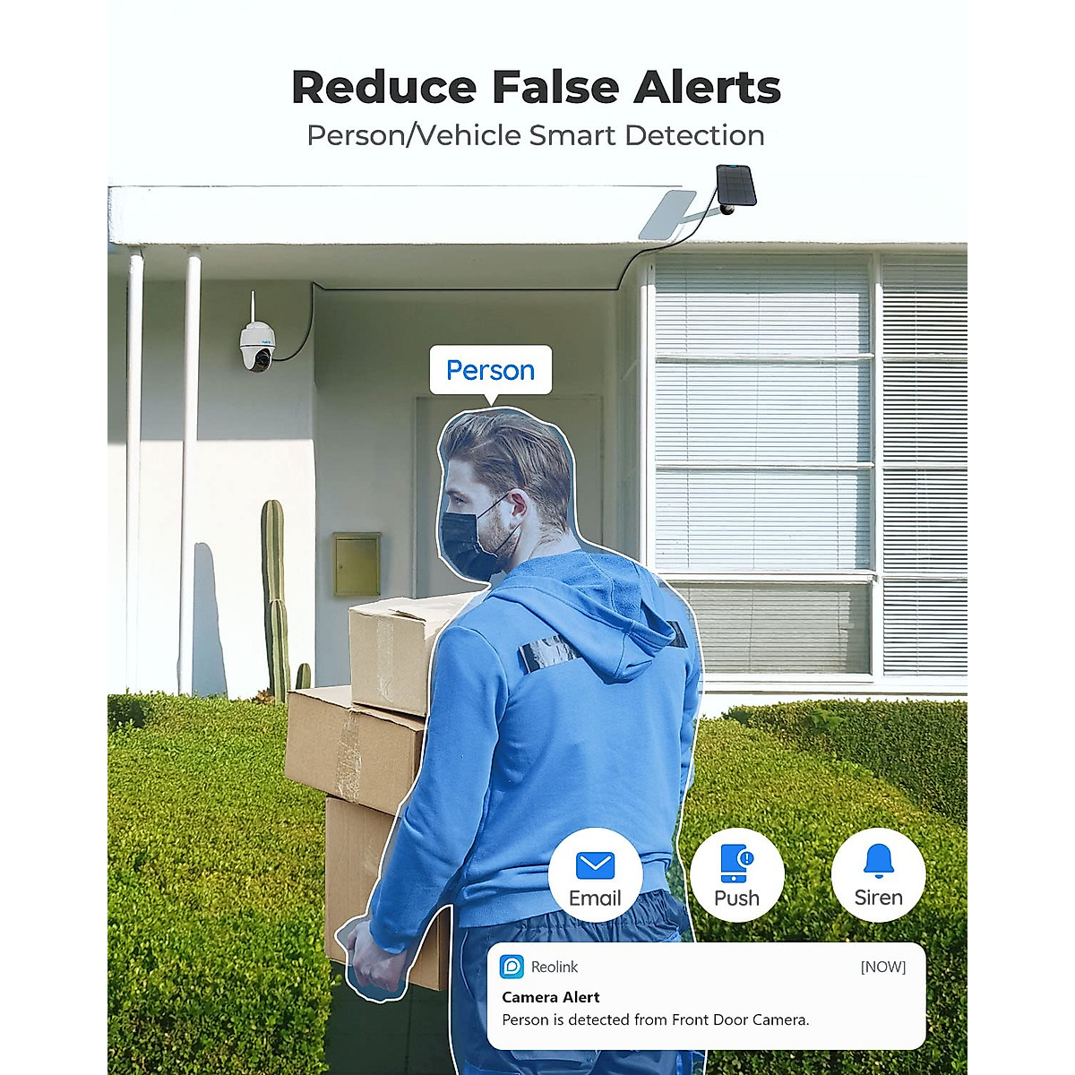 REOLINK 2K Cameras for Home Security Outside, Battery/Solar Powered, Smart Detection, 2-Way Audio, Compatible with Alexa, No Hub Needed, Local SD Storage, Argus PT+ Argus 2E+ Solar Panel