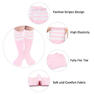American Trends Kids Child Soccer Socks Stripes Knee High Tube Socks Cotton Uniform Sports Socks for Toddler Girls 1 Pack Pink White