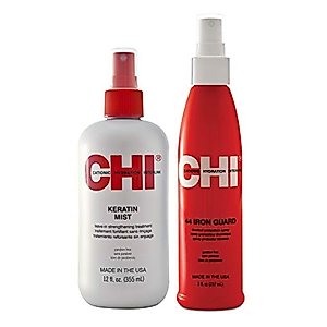 Chi Keratin Mist Leave In 12oz & 44 Iron Guard Thermal Protection Spray 8oz Bundle