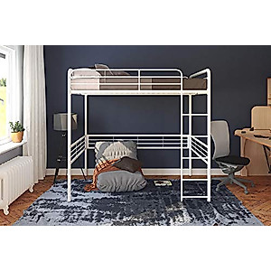 DHP Full Metal Loft Bed with Ladder Space-Saving Design, White
