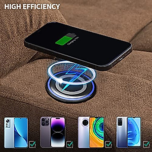 YITAHOME Recliner Chair with Wireless Charging, Electric Power Recliner Chair with Massage for Elderly, Fabric Reclining Loveseat with USB Ports, Side Pocket, Remote Control，Brown