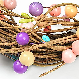 Artflower Easter Bunny Spring Wreath Artificial Grapevine Wreath Pendant Bunny-Shaped Twig Decor with Berries Pastel Handmade Rattan Rabbit Beads Wreath for Front Door Home Garden DIY Wall Decor