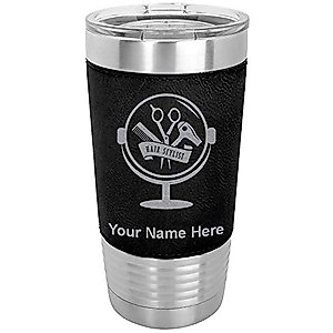 LaserGram 20oz Vacuum Insulated Tumbler Mug, Hair Stylist, Personalized Engraving Included (Faux Leather, Black)