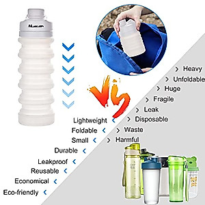 Muslish Collapsible Water Bottle 18oz(550ml), BPA Free Silicone Foldable Water Bottles for Travel Gym Camping Hiking, Reuseable Portable Leak Proof Sports Water Bottle with Carabiner(Clear)