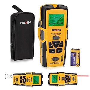 PREXISO 5-in-1 Stud Finder with Laser Level Marking & Ultrasound Distance Measure | Wood, AC Wire Detector - Wall Scanner Beam Finders