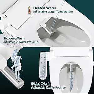 Electronic Heated Bidet Toilet Seat Elongated, Smart Heated Bidet Toilet Seat with Self-Cleaning Nozzle for Rear and Front Cleansing, Warm Air Dryer and Temperature Controlled