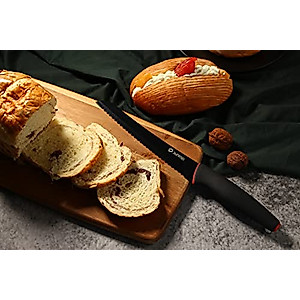 Sunmei Bread Knife-8 Inch Stainless Steel Serrated Knife, Serrated Bread Knife for Homemade Bread, With Non-slip Handle (Black)