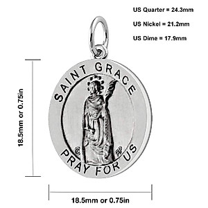 US Jewels Ladies 925 Sterling Silver Saint Grace Medal Pendant, 18.5mm
