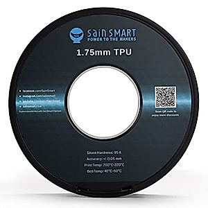 SainSmart TPU Filament 1.75, Blck Flexible TPU 3D Printing Filament, 1.75 mm, 0.8 kg, Dimensional Accuracy +/- 0.05 mm