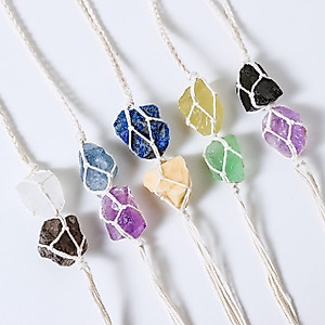 Runyangshi Natural Healing Crystal Hand Woven Net Bag Pendant Black Tourmaline Brazil Amethyst Rough Stone Mine Standard Car Hanging Ornaments Bohemian Style Reiki Energy Home Garden Decor