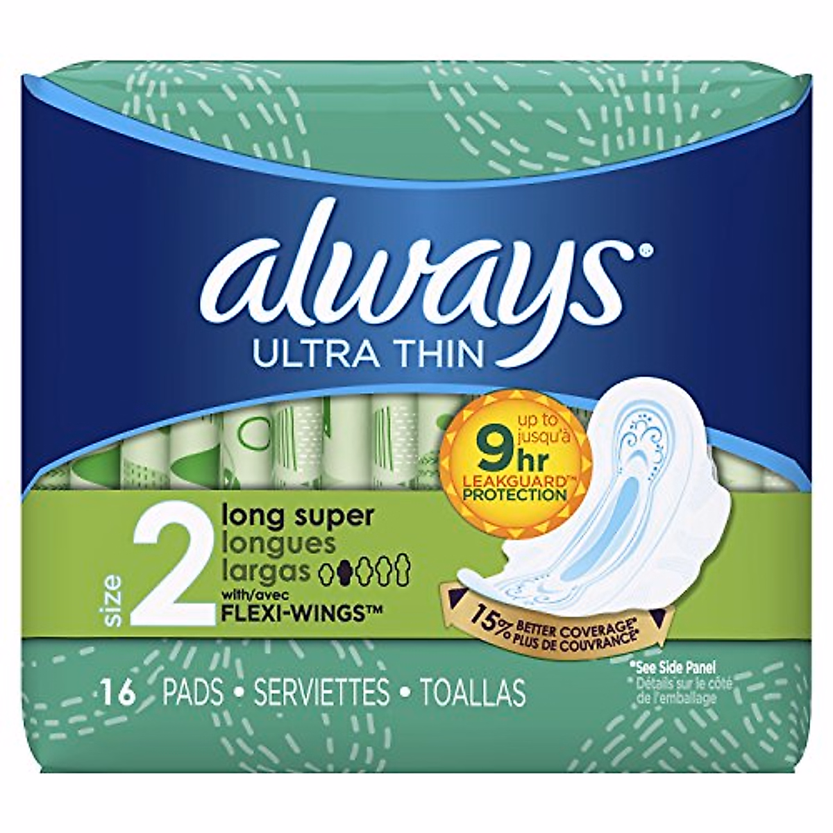 Always Ultra Thin, Size 2, Super Pads With Wings, Unscented, 16 Count