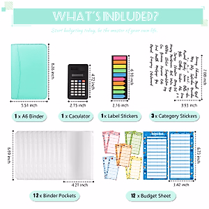 Budget Binder with Zipper Envelopes, Cash Envelopes for Budgeting, A6 PU Leather Budget Planner 2024 with Cash Envelopes Calculator, Bill Money Organizer for Cash Saving Budget System Wallet