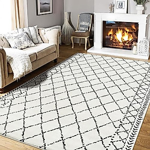 IMINROME Area Rugs 9x12 Modern Plush Large Rug Trellis Rug Geometric Rug Fluffy Shag Large Fuzzy Plush Soft Throw Rug,Large Shaggy Floor Big Carpets for Bedroom Kids Home Decor