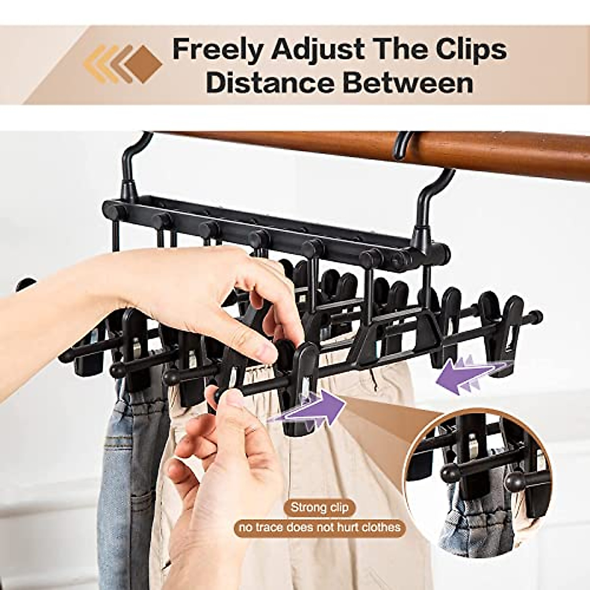 2 Packs Pant Skirt Hangers with Clips, DILIBRA 6 Layers Plastic Space Saving Pants Rack Cloth Hangers, Foldable Closet Storage Organizer for Pants Jeans Slack Trousers Skirts Scarf Towels