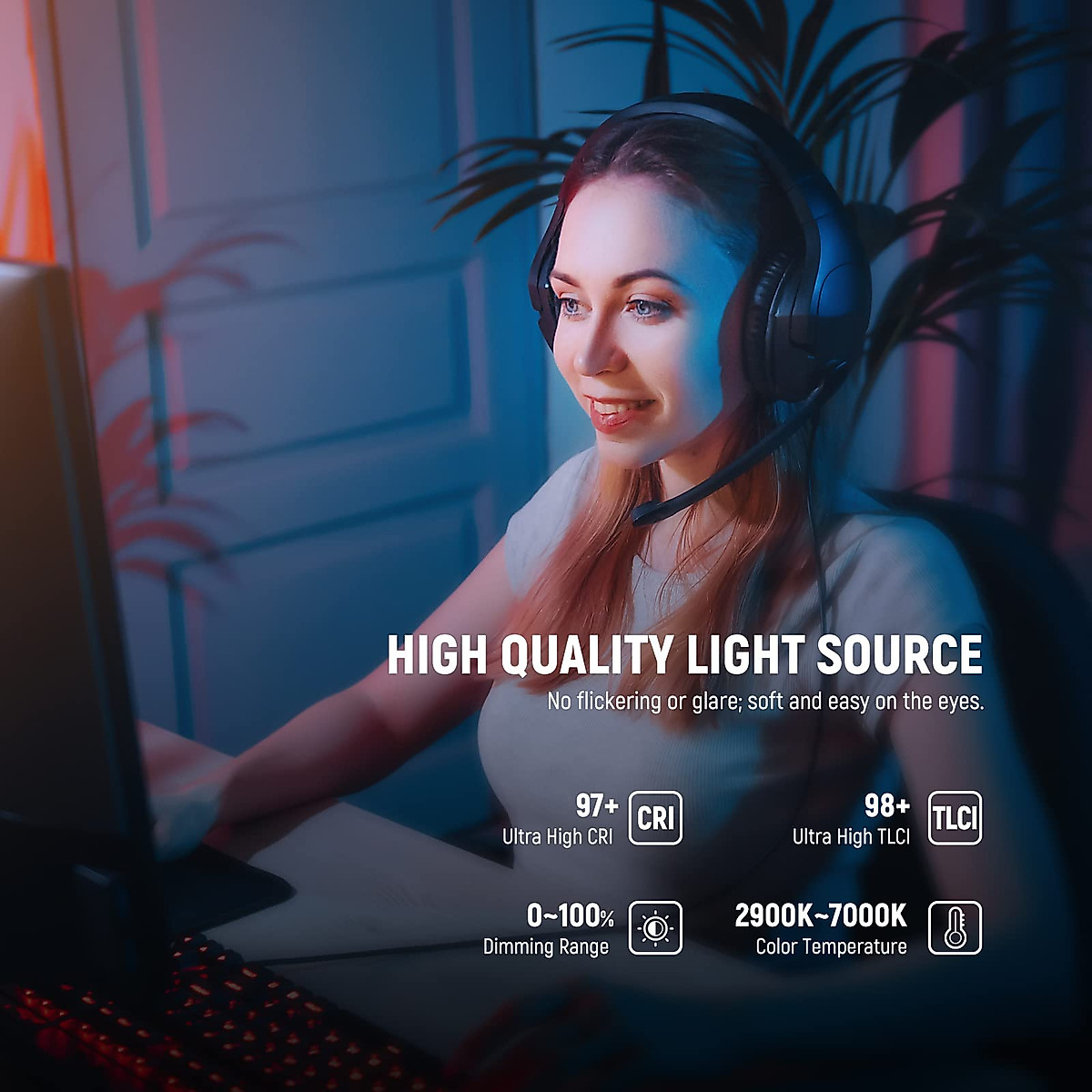 NEEWER GL1 PRO 15.5" Key Light Streaming Light, Video Light with 2.4G PC/Mac iOS/Android APP Control, 2800LM LED Panel Light with Desk Clamp Compatible with Elgato Stream Deck for Gaming Zoom, Black