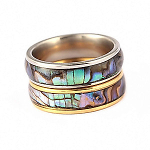 Titanium Colorful Natural Abalone Shell Inlay Stainless Steel Ring for Women Men Mother of Pearl Sea Rippled Wedding Promise Couples Engagement Bands Party Confession Friendship Casual Match