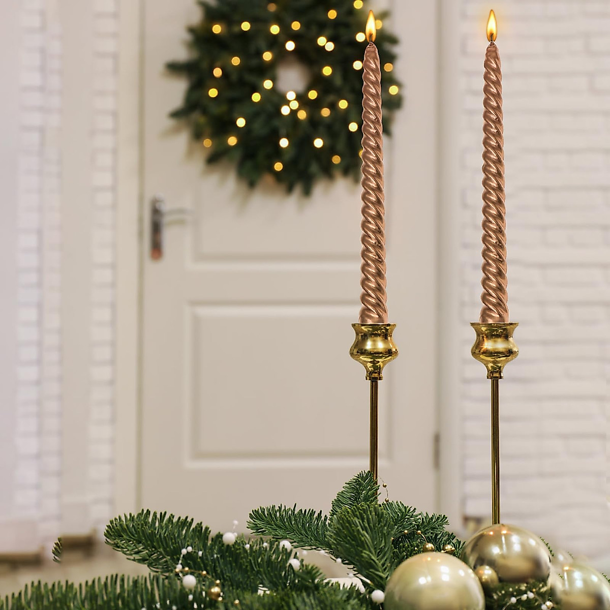 Berkebun10 inch Spiral Bronze Candles-Set of 4 - Metallic Taper Spiral Candle -Tall Candlesticks, Home Dinner, Party, Wedding, Halloween,Christmas Candles (4, Bronze, 10inch)