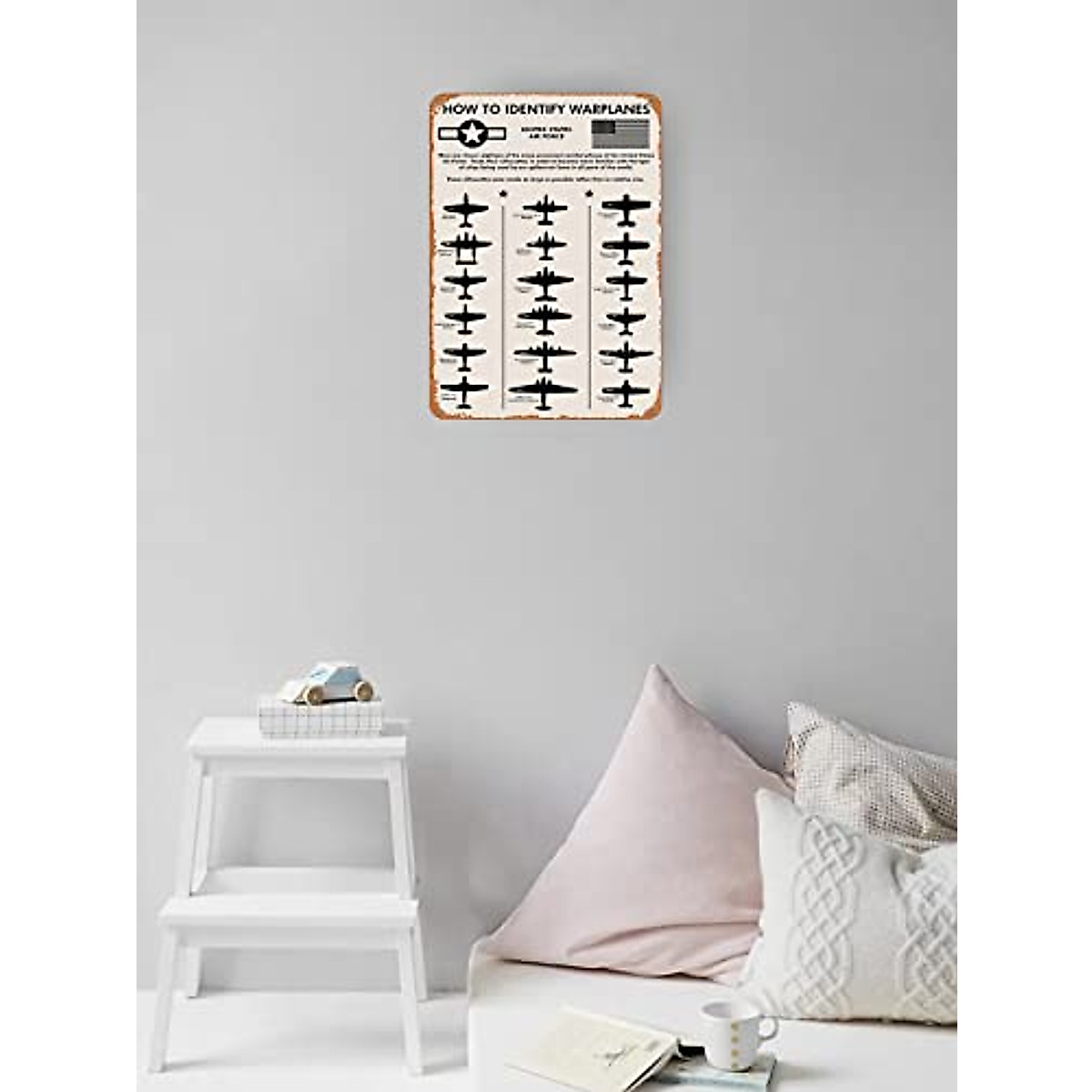 WWII Planes，How To Identify Warplanes Metal Tin Sign 12x8 Inch | Gift for Pilot, Men, Dad, Boyfriend, Him, WallArt,Aviation Art